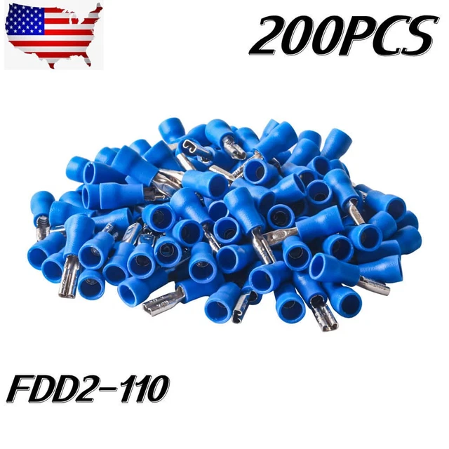 200PCS FEMALE INSULATED Crimp 14-16AWG Wire Connectors 2.8mm Spade ...