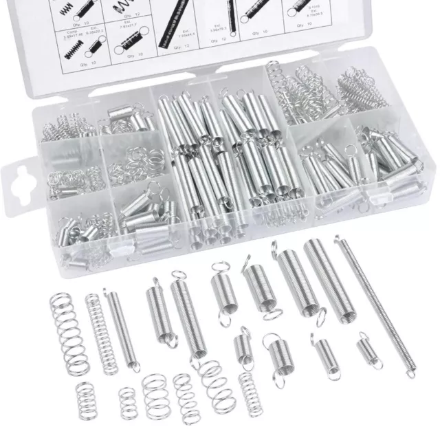 200PC SPRING ASSORTMENT Set Zinc Plated Compression and Extension ...
