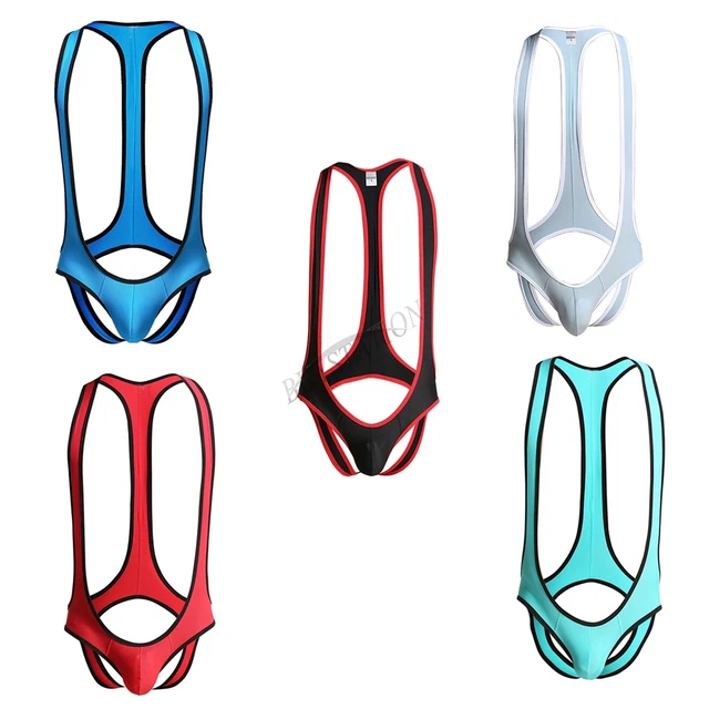 SEXY MENS MANKINI Suspenders Bodysuit Jockstrap Wrestling Singlet ...