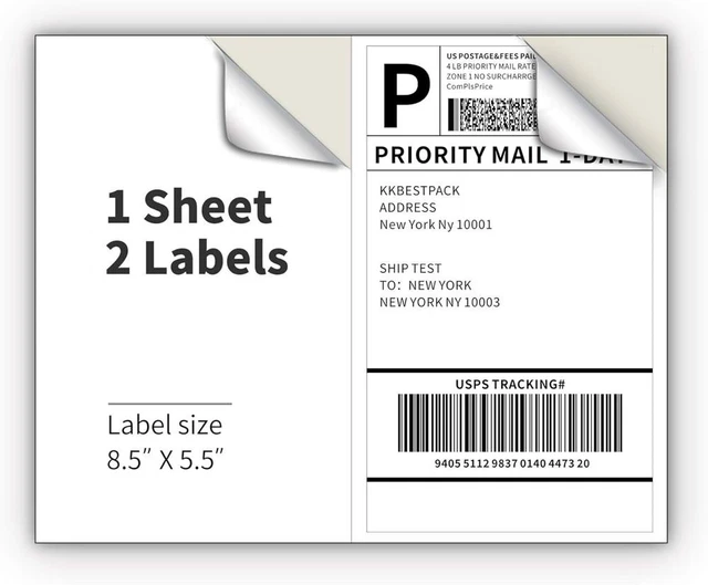 HALF SHEET SHIPPING Labels - 2 Per Page, 200 Labels - White 8.5 x 5.5 ...