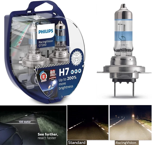 PHILIPS RACING VISION GT200 H7 55W Deux Ampoules Phare DRL Lampe De ...