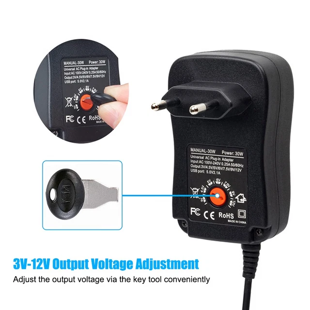 30W UNIVERSAL POWER Adapter 3V-12V Adjustable With 8 Tips 5W9I $31.01 ...