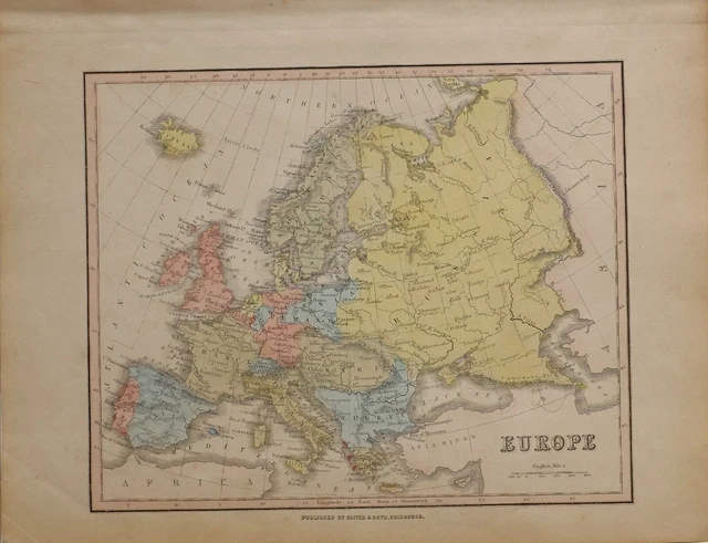 1858 ANTIQUE HAND Coloured Map Europe France Spain Italy Germany Turkey ...