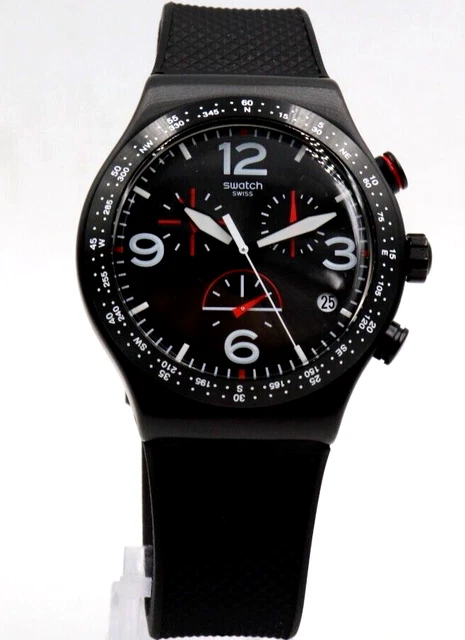 NUOVO OROLOGIO SVIZZERO Swatch Irony Chrono NERO È POSTERIORE Silicone ...