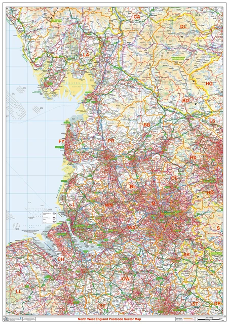 NORTH WEST ENGLAND Postcode Sectors, Map of NW England Postcodes £28.50 ...