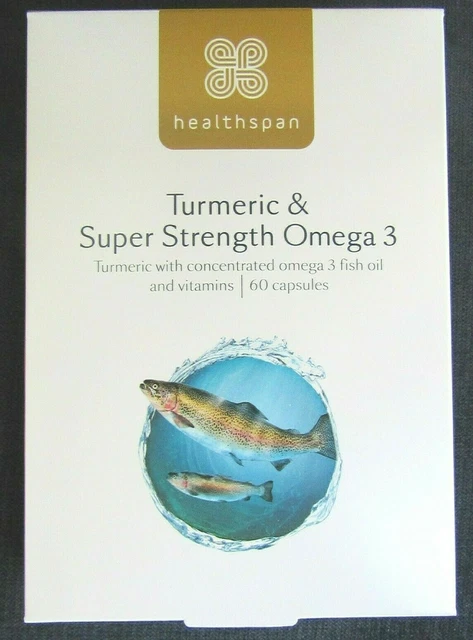 HEALTHSPAN TURMERIC & Super Strength Omega 3. 60 Capsules £19.95. Exp ...