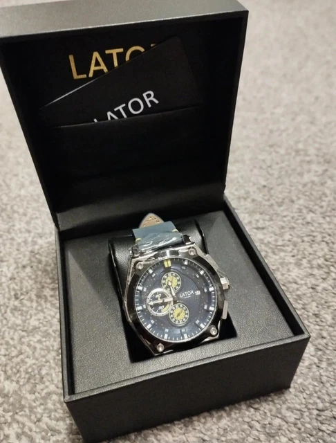 MENS LATOR CALIBRE L9180 Designer Watch Blue Leather Strap, New. Rrp £ ...