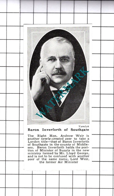 TRÈS HONORABLE ANDREW Weir baron Inverforth of Southgate - 1919 PETITE ...