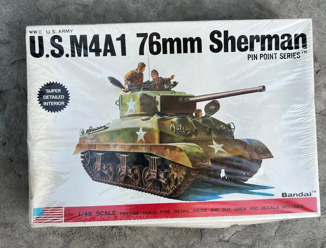 VINTAGE BANDAI U.S. M4A1 76mm Sherman Tank Model Kit 1/48 #8281 $35.00 ...