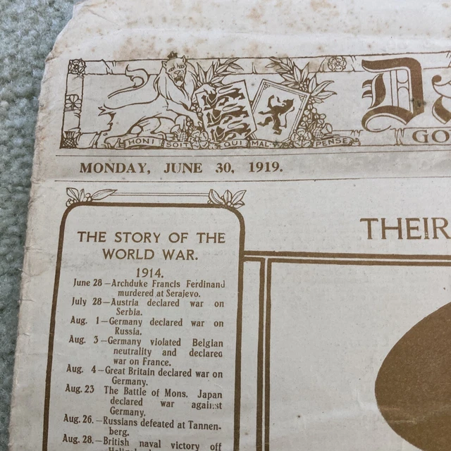 WW1 ORIGINAL 1919 June 30 Daily Mail Golden Peace Number Newspaper £4. ...