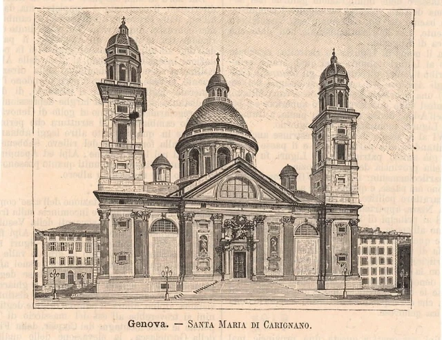 GENOVA CHIESA SANTA Maria di Carignano STAMPA ANTICA del 1891 Antique ...