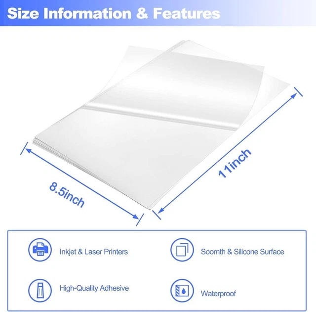 PRINTABLE TRANSPARENT STICKER Paper - 8.5" X 11" Blank Custom Label ...
