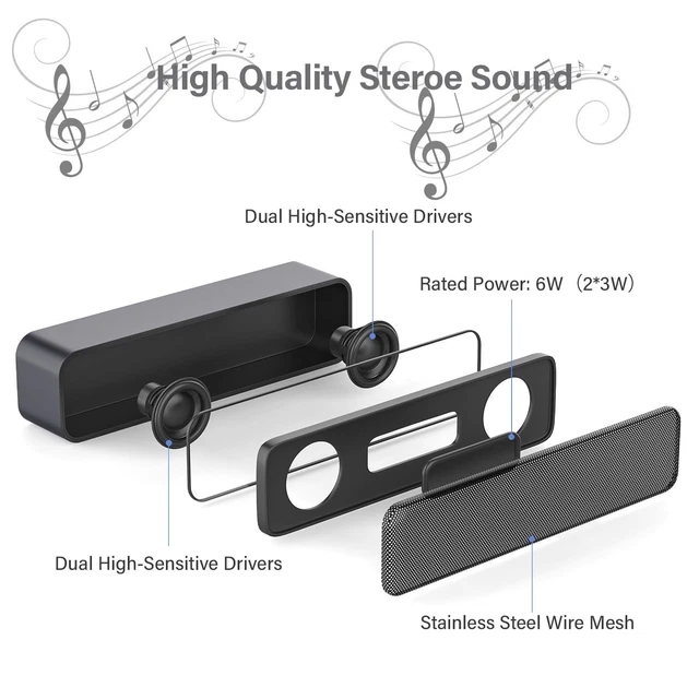 ADELGO MINI PORTABLE Soundbar, USB Powered Computer Speaker Laptop Gray ...