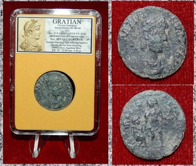 ANCIENT ROMAN EMPIRE Coin Of Gratian Emperor Offering Hand To Female On ...