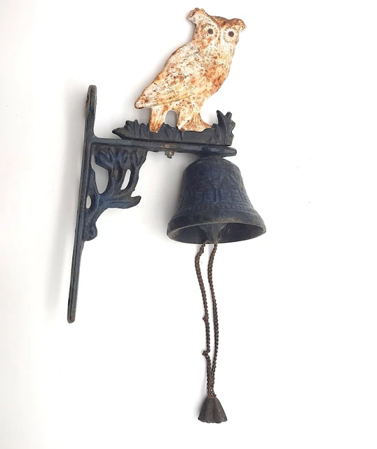 ANCIENNE CLOCHE DE portail Fer Forgé représentation chouette, Hibou EUR ...