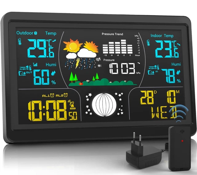 STATION MÉTÉO THERMOMÈTRE Extérieur Intérieur Sans Fil Avec Capteur, Écran HD Co EUR 78,90 ...