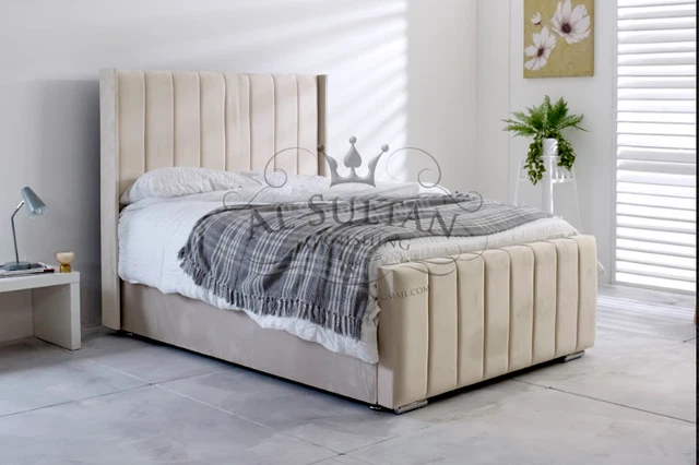 TIMBER PLUSH VELVET Upholstery Fiona Wing Frame Lift Up Single Ottoman ...