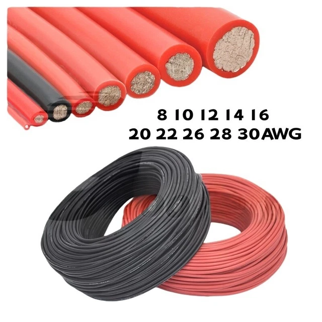 FLEXIBLE SOFT SILICONE Wire Cable 8/10/12/14/16/20/22/26/28/30 AWG Red ...