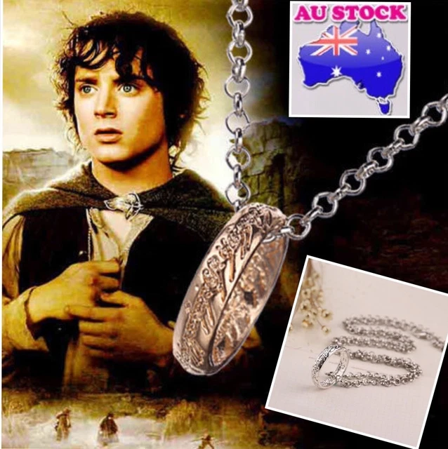 HOBBIT GOLD THE One Ring Necklace Pendant w/ Elvish Rune Engraving Lord ...