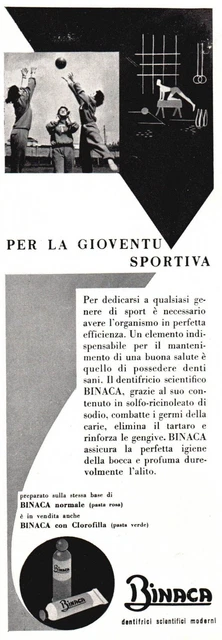 Y1888 DENTIFRICIO BINACA pour Le Jeunesse Sport, Publicité 1953 ...