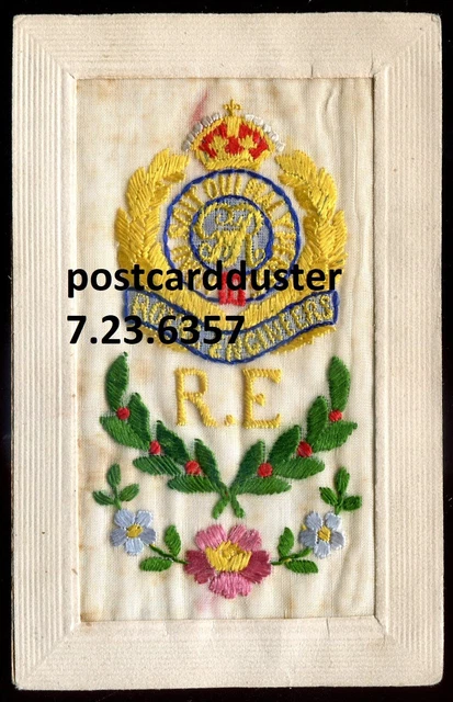 WW1 MILITARY POSTCARD 1910s British Royal Engineers Crest Embroidered ...
