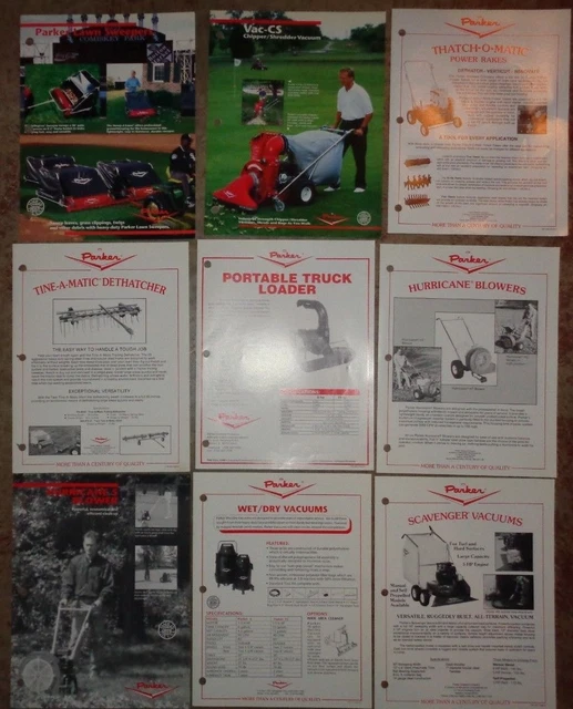 PARKER VACUUM RAKE Sweeper Blower Loader Sales Brochure Spec Sheets lot ...