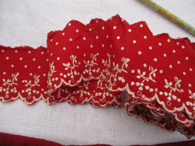 VOLANT DE COTON brodé rouge et blanc ancien (début XXe) 4 m x 7 cm EUR ...