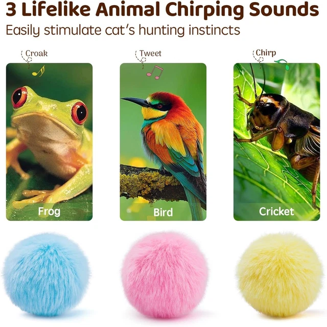 CHIRPING CAT TOYS Balls with SilverVine Catnip, Upgraded, 3 Pack Fluffy ...