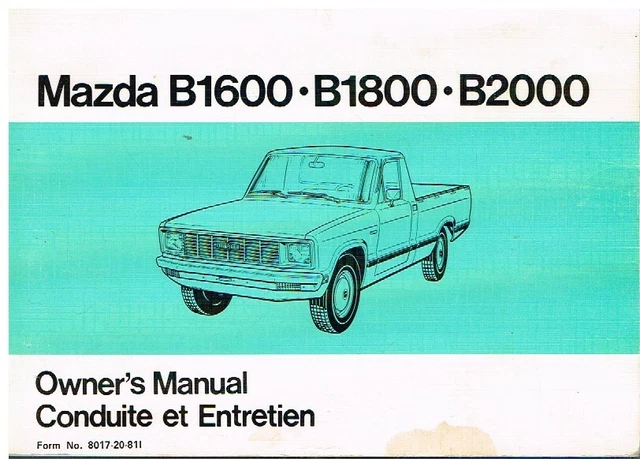 MAZDA B1600 B1800 B2000 Pick-Up (Pe/Uc Series) Original 1981 ...