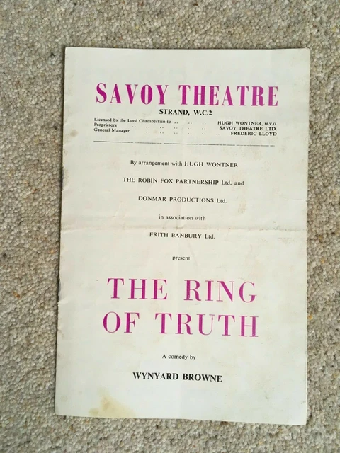 WYNYARD BROWNE, THE Ring of Truth, original Savoy Theatre programme ...