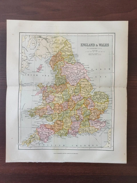 VINTAGE ORIGINAL COLOUR Map-General/Political Map-England & Wales-1906 ...