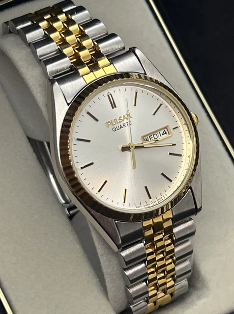 MONTRE À QUARTZ vintage neuve PULSAR Datejust 36 mm bracelet jubilé or ...