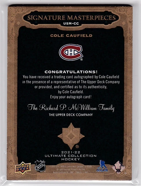 2021-22 ULTIMATE COLLECTION Cole Caufield Signature Masterpieces carte ...