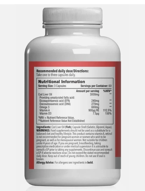 COD LIVER OIL Capsules 1000mg | 180 High Strength Caps £10.49 - PicClick UK