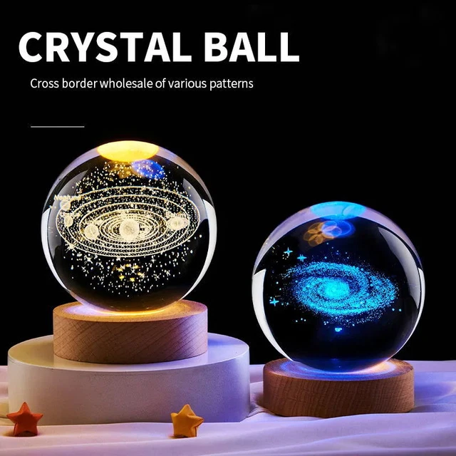 3D PLANET GLOBE Galaxy Night Light LED Crystal Bedside Table Lamp USB ...