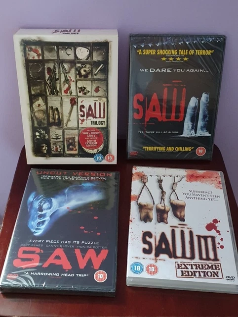 SAW HORROR FILM Trilogy Box Set, DVDS, Saw Uncut, Saw II, Saw III ...