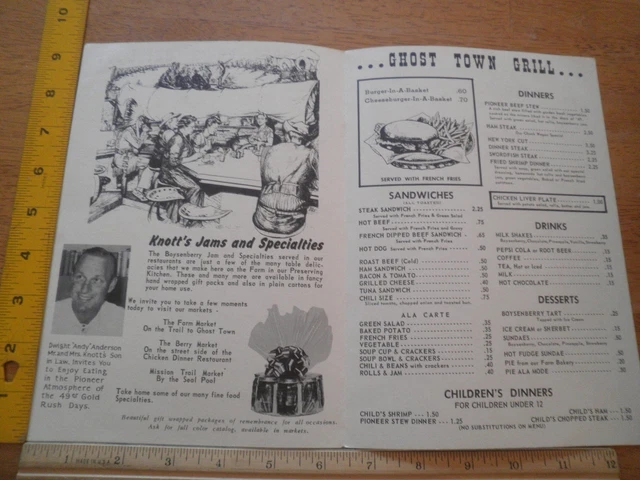 KNOTTS BERRY FARM 1960's Ghost Town Grill menu coloring book $41.66 ...