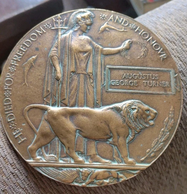 WW1 MEMORIAL PLAQUE / Death Penny / Widow's Penny to Augustus George ...