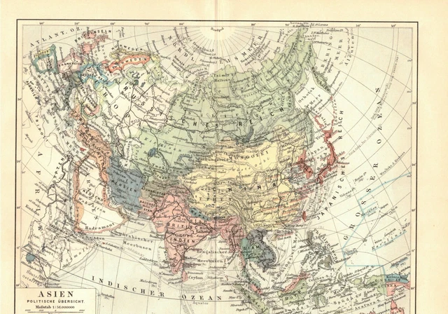 ASIA, POLITICAL OVERVIEW, Historical Map, Lithograph around 1900 (Z67 ...