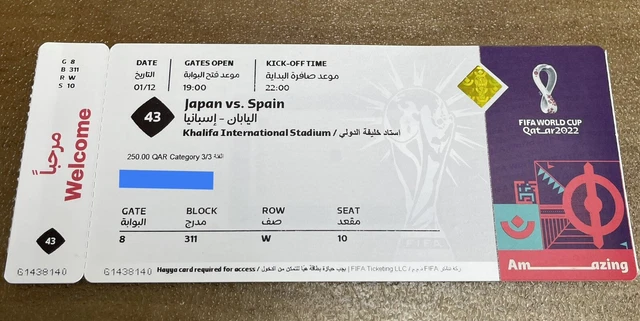 2022 FIFA WORLD Cup Qatar Japan vs Spain Match #43 Ticket Stub Mint ...
