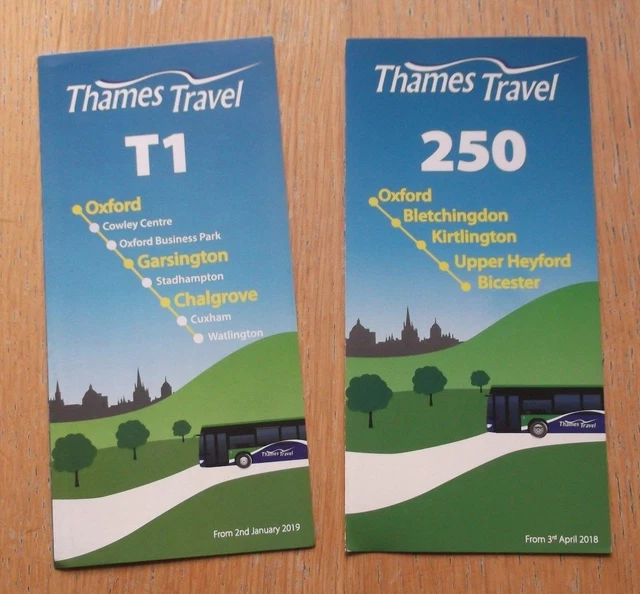 2 X BUS timetable leaflets for Thames Travel routes T1 and 250: 2019 ...