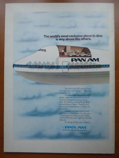 3/1976 PUB PAN Am Airline Boeing 747 Airliner First Class Dining Room ...