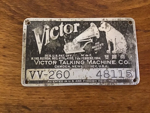 ANTIQUE VICTOR VV-260 phonograph NAME PLATE ID TAG serial # 48115 $9.99 ...