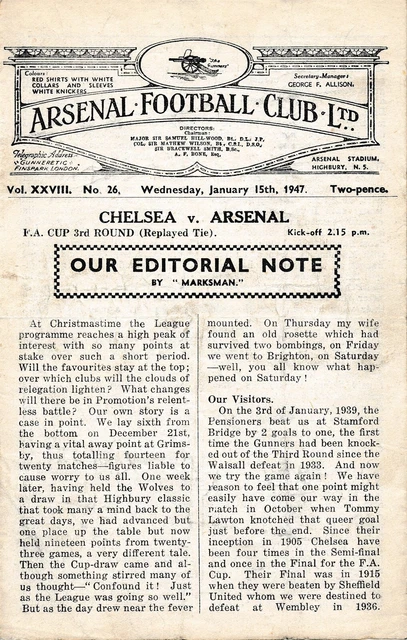 ARSENAL V CHELSEA (FA Cup) 1946/1947 - Football Programme £19.99 ...