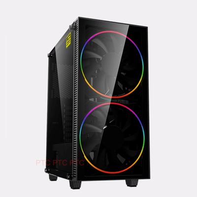 PC CASE GAMING Tower ATX/mATX Computer case Tempered Glass w 200mm Big ...