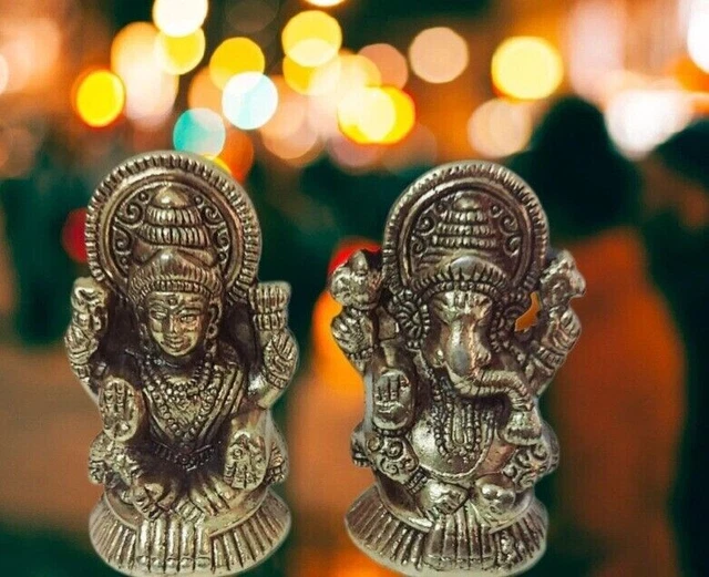 LOVELY METAL GODDESS Laxmi Ganesha Hindu God Idol Statue 3" Hindu Puja ...
