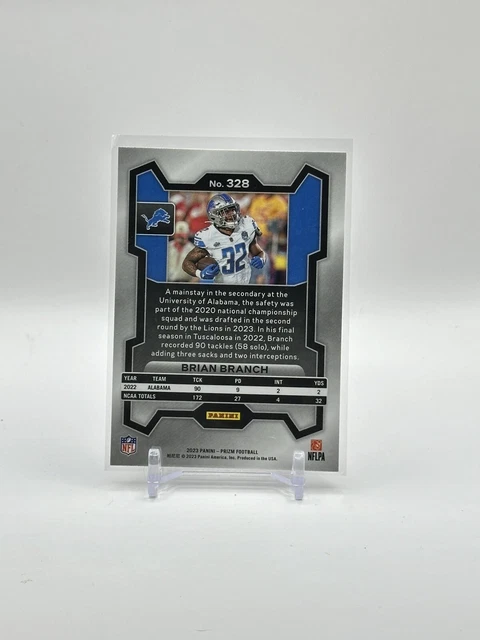 CARTE RC 2023 Brian Branch Panini Prizm Rookie Base #328 Detroit Lions ...