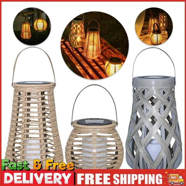 RATTAN SOLAR LANTERN IP44 Waterproof Hanging/Standing Retro Rattan ...