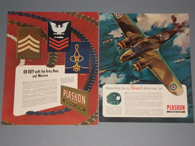 13 1941-1944 PLASKON Company Wwii Era Ads Molded Color Plastics And ...