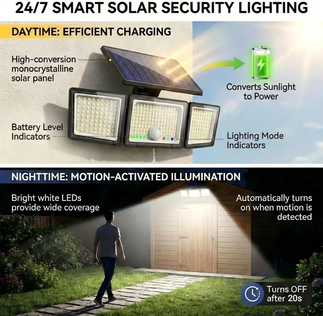 SOLAR LIGHTS OUTDOOR, Upgraded 286 LED Motion Sensor Security Light £28 ...